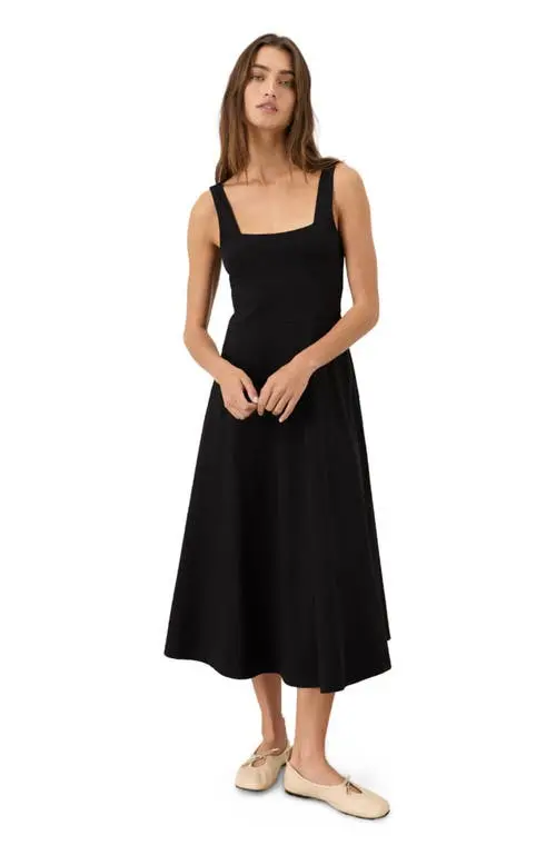 PACT Fit & Flare Square Neck Organic Cotton Dress - Black