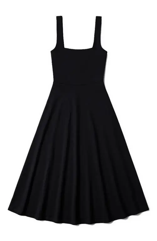PACT Fit & Flare Square Neck Organic Cotton Dress - Black