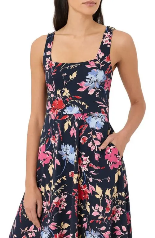 PACT Fit & Flare Organic Cotton Square Neck Dress - Dayspring Blooms Multi