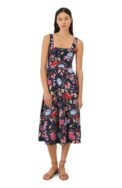 PACT Fit & Flare Square Neck Organic Cotton Dress - Dayspring Blooms Multi