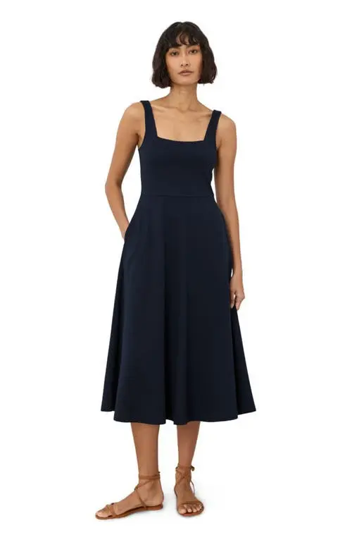 PACT Fit & Flare Square Neck Organic Cotton Dress - Navy