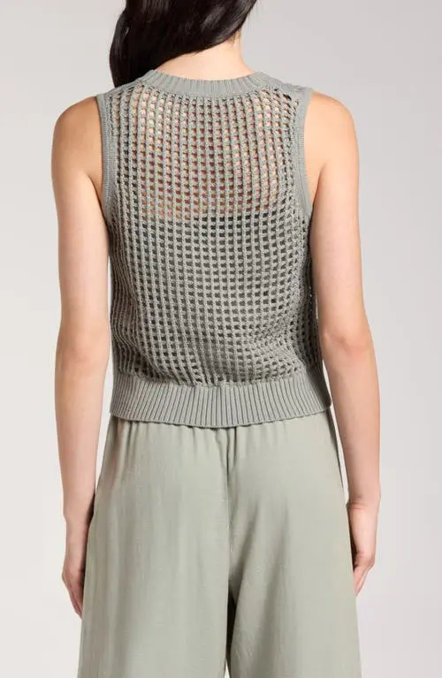 Splendid Camellia Open Knit Sleeveless Sweater - Eucalyptus Green