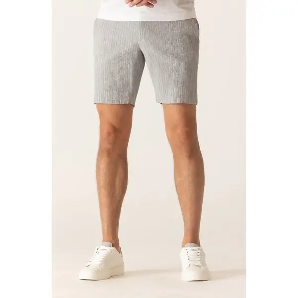 DEKE Oasis Seersucker Bermuda Shorts - Gray/natural