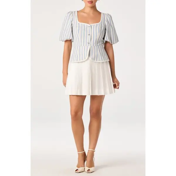 Astr The Label Brigitta Mixed Media Dress - White Blue Stripe