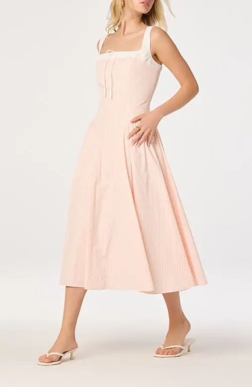 Astr The Label Hazel Ticking Stripe Midi Dress - Pink Stripe