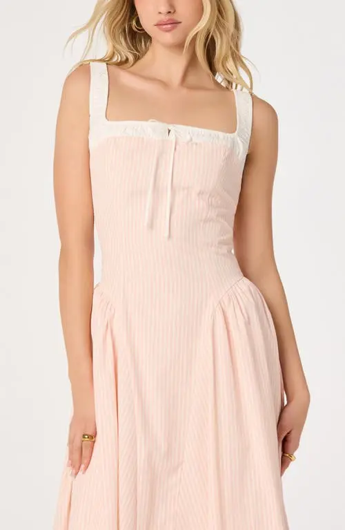 Astr The Label Hazel Ticking Stripe Midi Dress - Pink Stripe