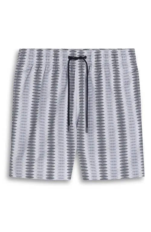 Bugatchi Cruz Diamond Stripe Print Swim Trunks - Platinum