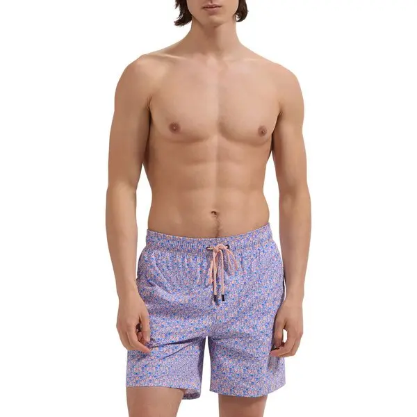 Bugatchi Kai Cocktail Print Swim Trunks - Peach