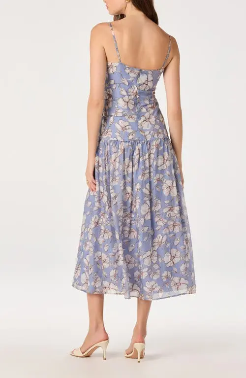 Astr The Label Ava Floral Drop Waist Midi Dress - Blue White Floral