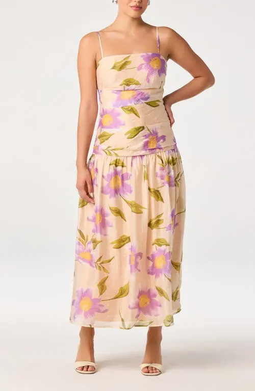 Astr The Label Ava Floral Drop Waist Midi Dress - Purple Floral