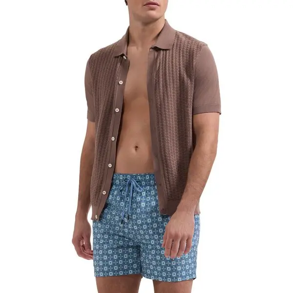 Bugatchi Cruz Print Swim Trunks - Peacock