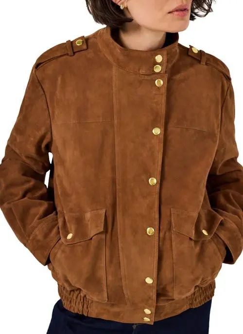 Mint Velvet Suede Bomber Jacket