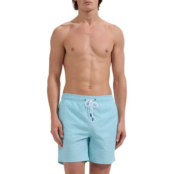 Bugatchi Kai Palm Print Swim Trunks - Aqua