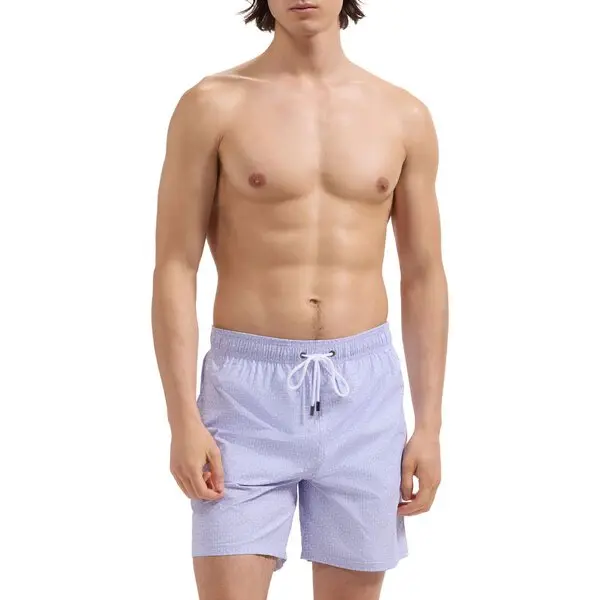 Bugatchi Kai Palm Print Swim Trunks - Lavender