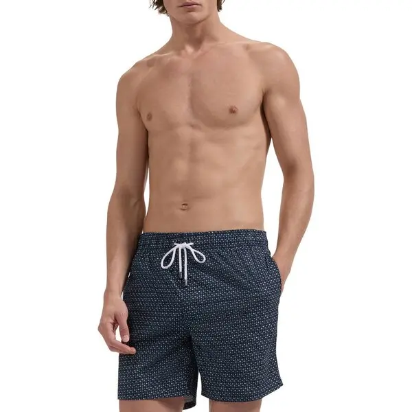 Bugatchi Kai Palm Print Swim Trunks - Navy