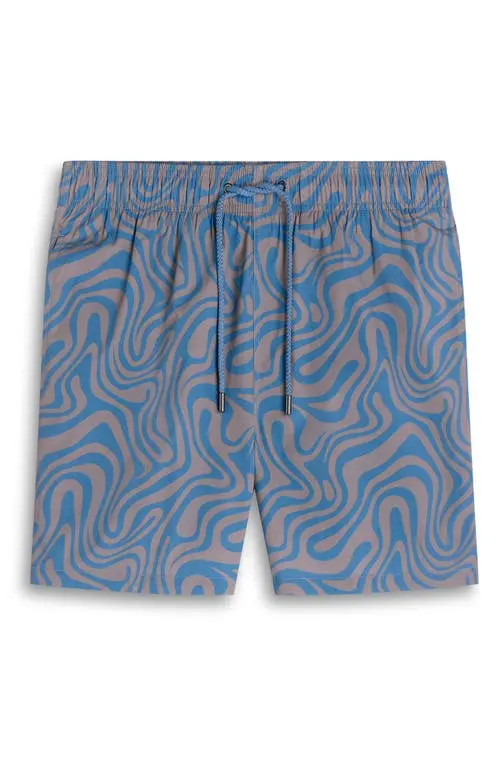 Bugatchi Cruz Wave Print Swim Trunks - Taupe