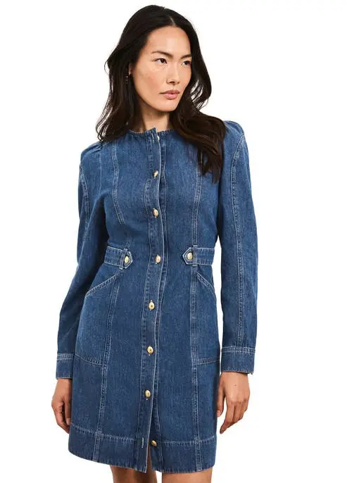 Mint Velvet Denim Puff Sleeve Mini Dress