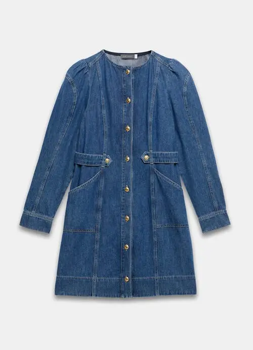 Mint Velvet Denim Puff Sleeve Mini Dress