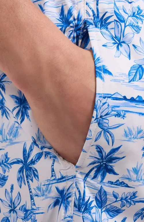 Bugatchi Tropical Print Swim Trunks - Classic Blue