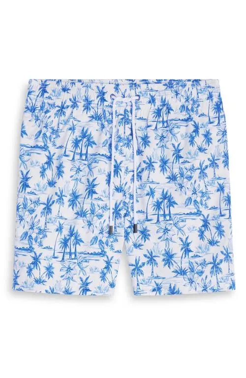 Bugatchi Tropical Print Swim Trunks - Classic Blue