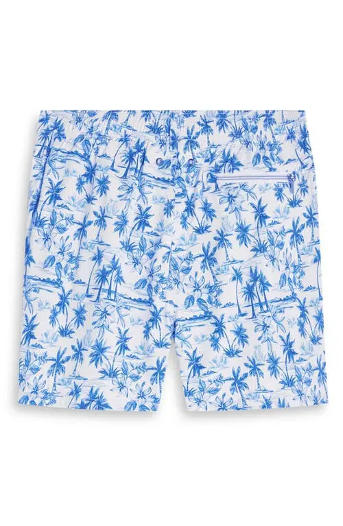 Bugatchi Tropical Print Swim Trunks - Classic Blue