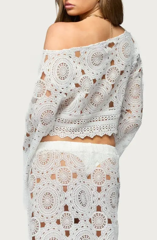 EDIKTED Milana One-shoulder Lace Crop Top