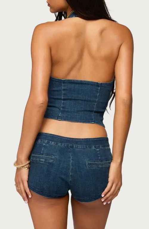 EDIKTED Sashe Denim Halter Top