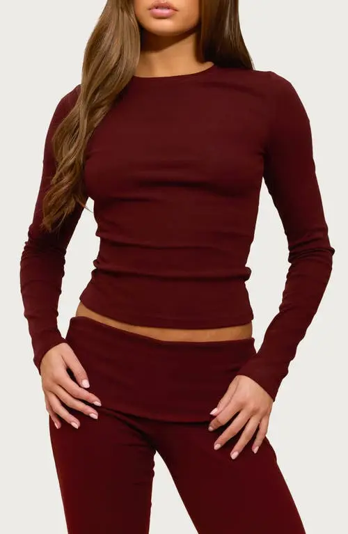 EDIKTED Ivanne Long Sleeve Stretch Cotton Top - Burgundy