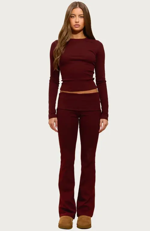 EDIKTED Ivanne Long Sleeve Stretch Cotton Top - Burgundy