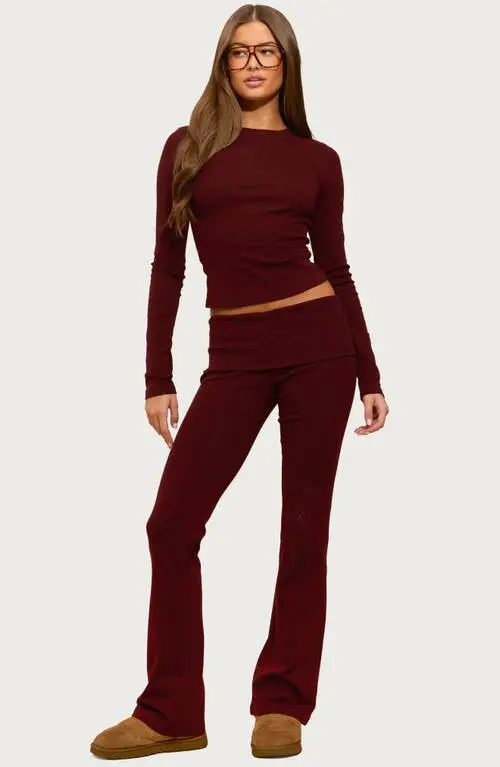 EDIKTED Ivanne Long Sleeve Stretch Cotton Top - Burgundy