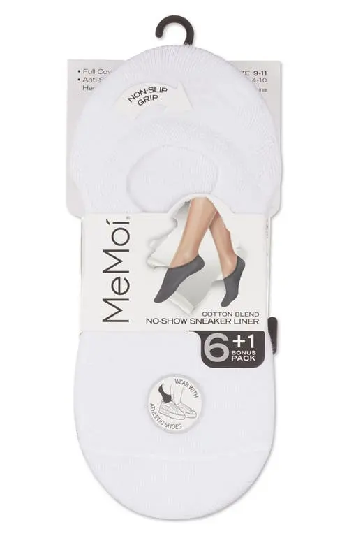 MEMOI 7-pair No Show Sneaker Liner Socks - White