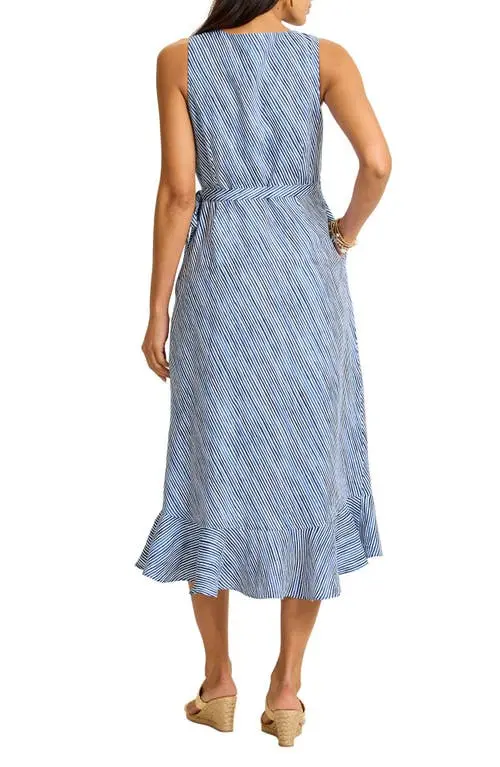 Tommy Bahama Striped Linen Wrap Midi Dress
