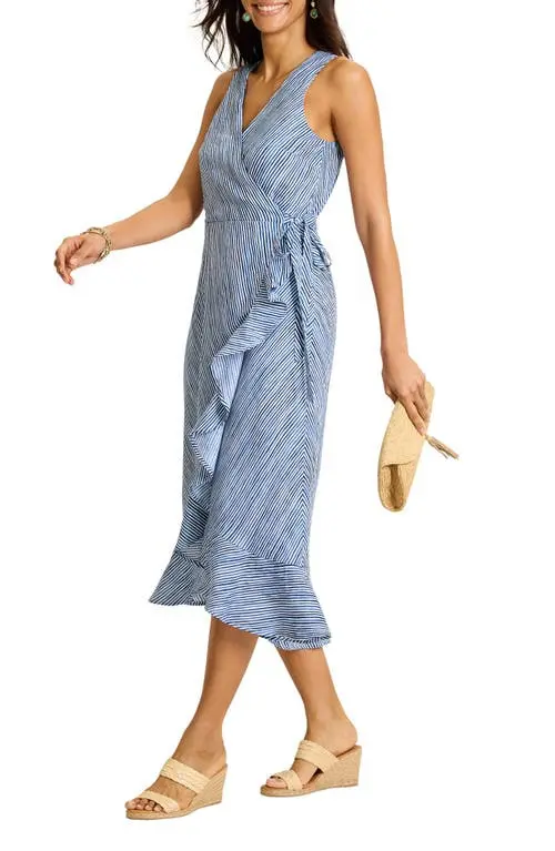 Tommy Bahama Striped Linen Wrap Midi Dress