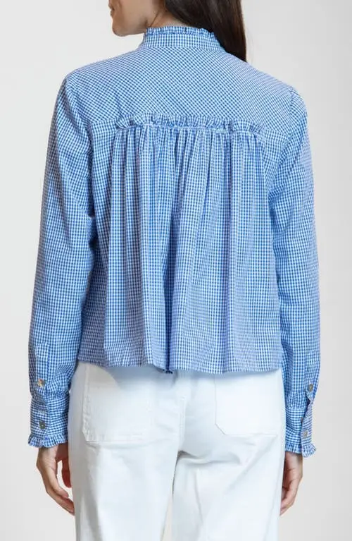 APNY Ruffle Detail Cotton Gingham Button-up Shirt