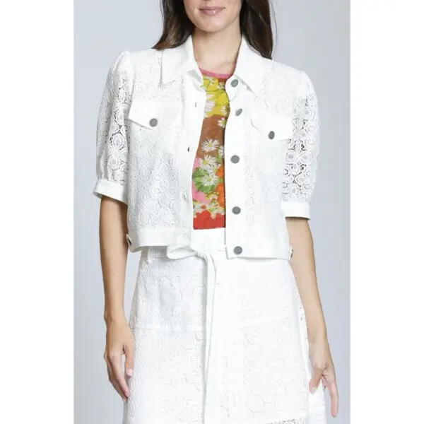 APNY Elbow Sleeve Lace Trucker Jacket - White