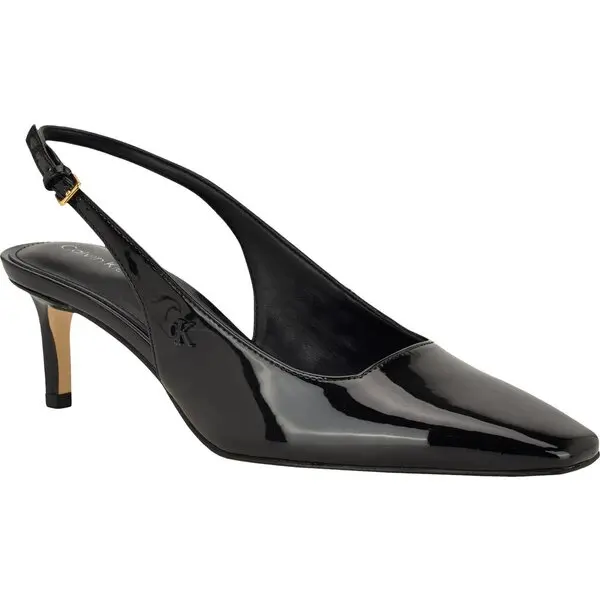 Calvin Klein Sorena Slingback Kitten Heel Pump - Black Patent