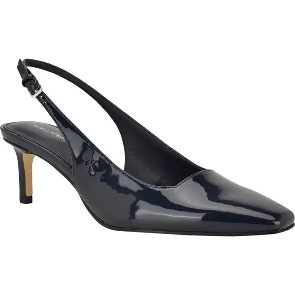 Calvin Klein Sorena Slingback Kitten Heel Pump - Navy Patent