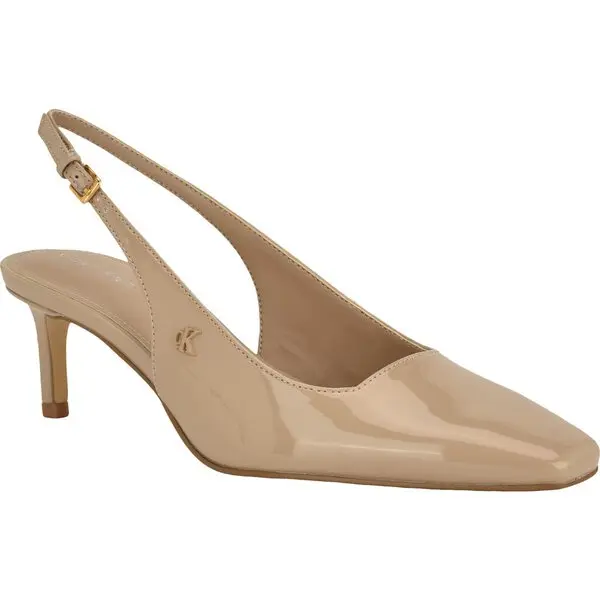 Calvin Klein Sorena Slingback Kitten Heel Pump - Taupe Patent