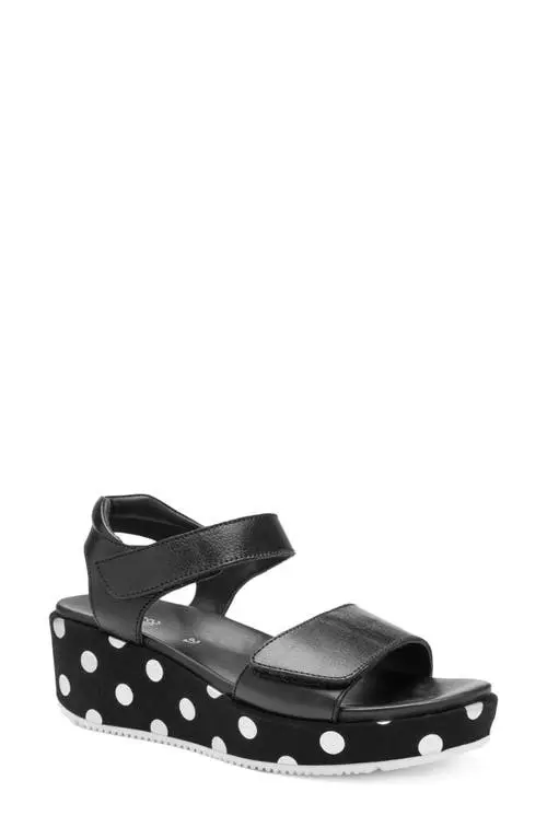 ARA Rosepetal Platform Wedge Sandal - Black/black/cream