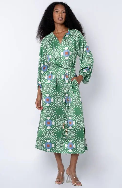 CIEBON Abstract Print Long Sleeve Satin Dress