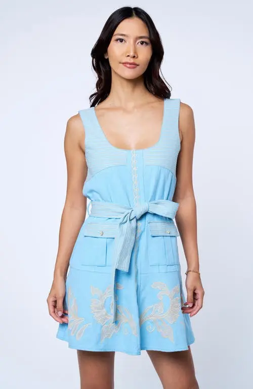 CIEBON Embroidered Fit & Flare Minidress - Denim Blue