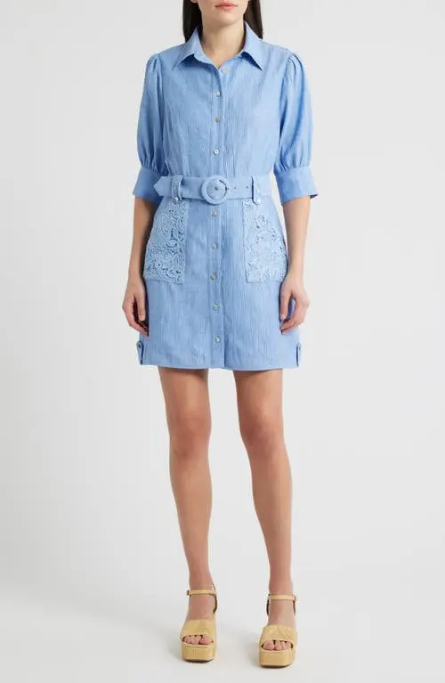 CIEBON Vivian Lace Trim Shirtdress - Blue