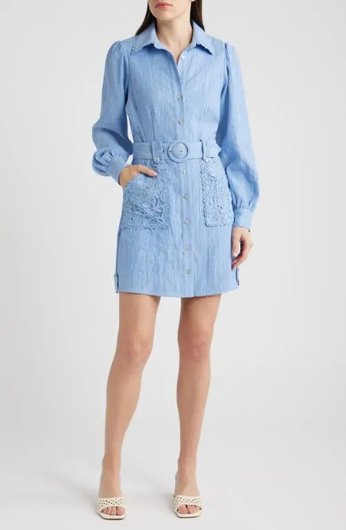 CIEBON Vivian Lace Trim Shirtdress - Blue