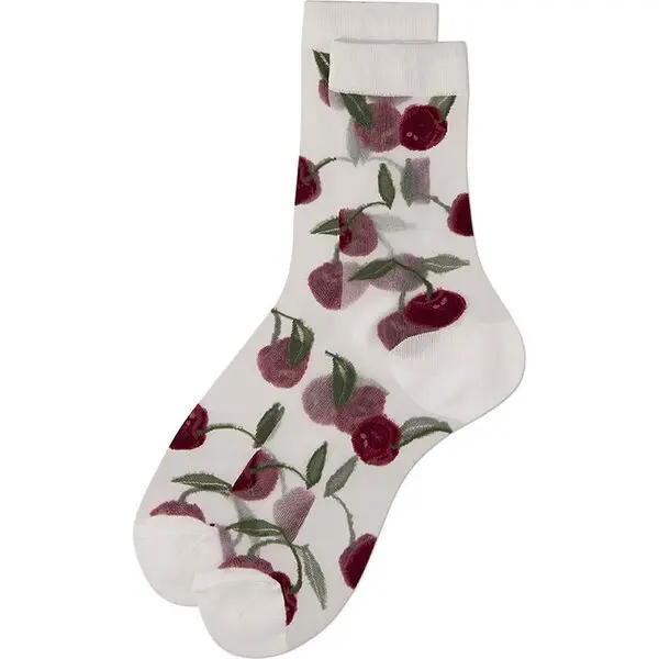 MEMOI Cherry Sheer Crew Socks