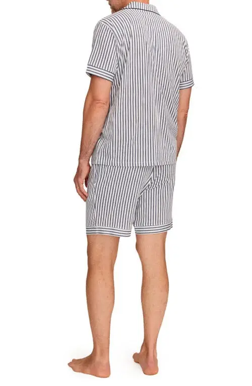 PETITE PLUME Stripe Pima Cotton Short Pajamas - Navy