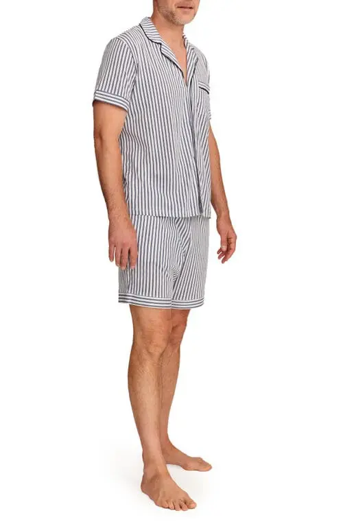 PETITE PLUME Stripe Pima Cotton Short Pajamas - Navy
