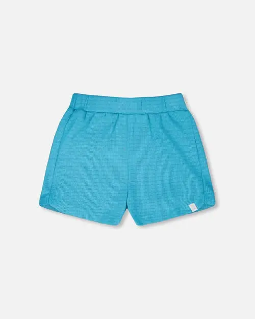 DEUX PAR DEUX Crinkle Jersey Elastic Waist Shorts - Blue