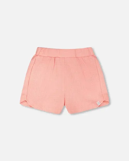 DEUX PAR DEUX Crinkle Jersey Elastic Waist Shorts - Peach Pink