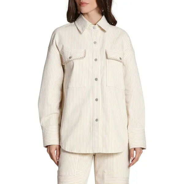 Avec Les Filles Whipstitch Oversize Shirt - Beige - White Stripe