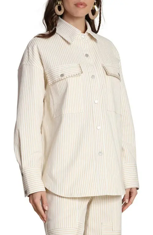 Avec Les Filles Striped Stretch Cotton Shirt Jacket - Beige - White Stripe